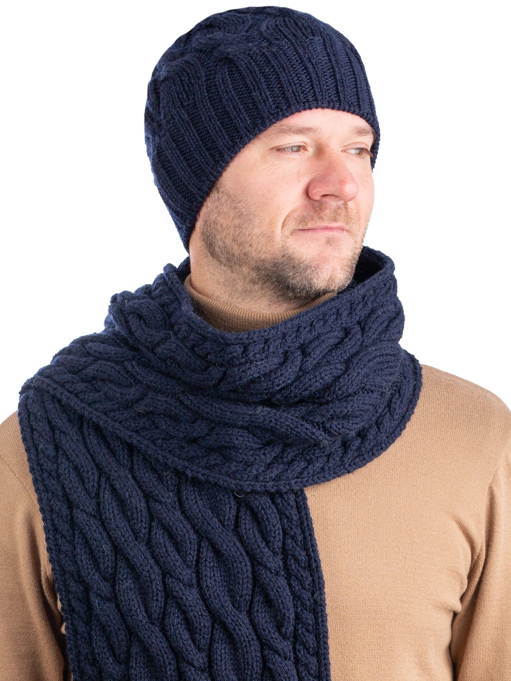 SAOL Irish Aran Cable Knitted Beanie Hat for Men 100% Premium Soft ...