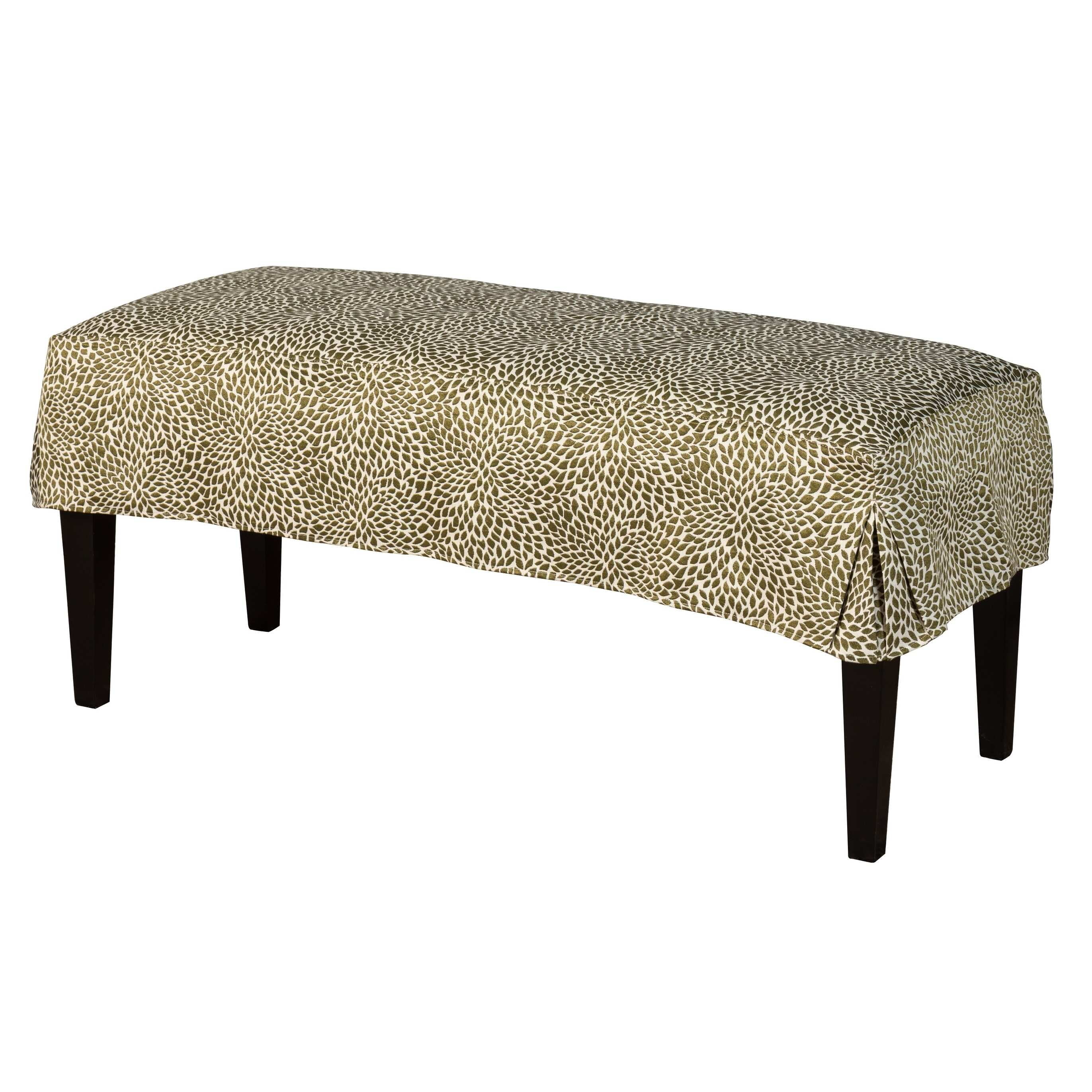 Leffler Home Pleated Short Slipcover Bench Tiny Leaves Spruce Floral ...
