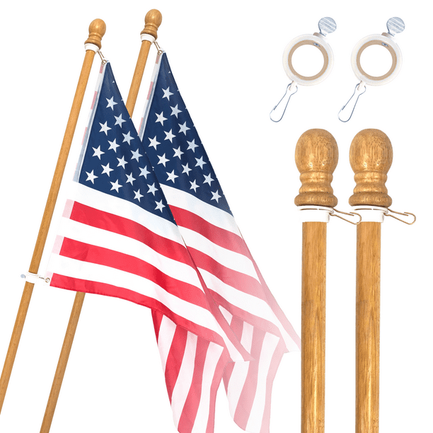 ILOT 56" Wooden Flag Pole for House Pack of 2 Tangle Free Adjustable ...