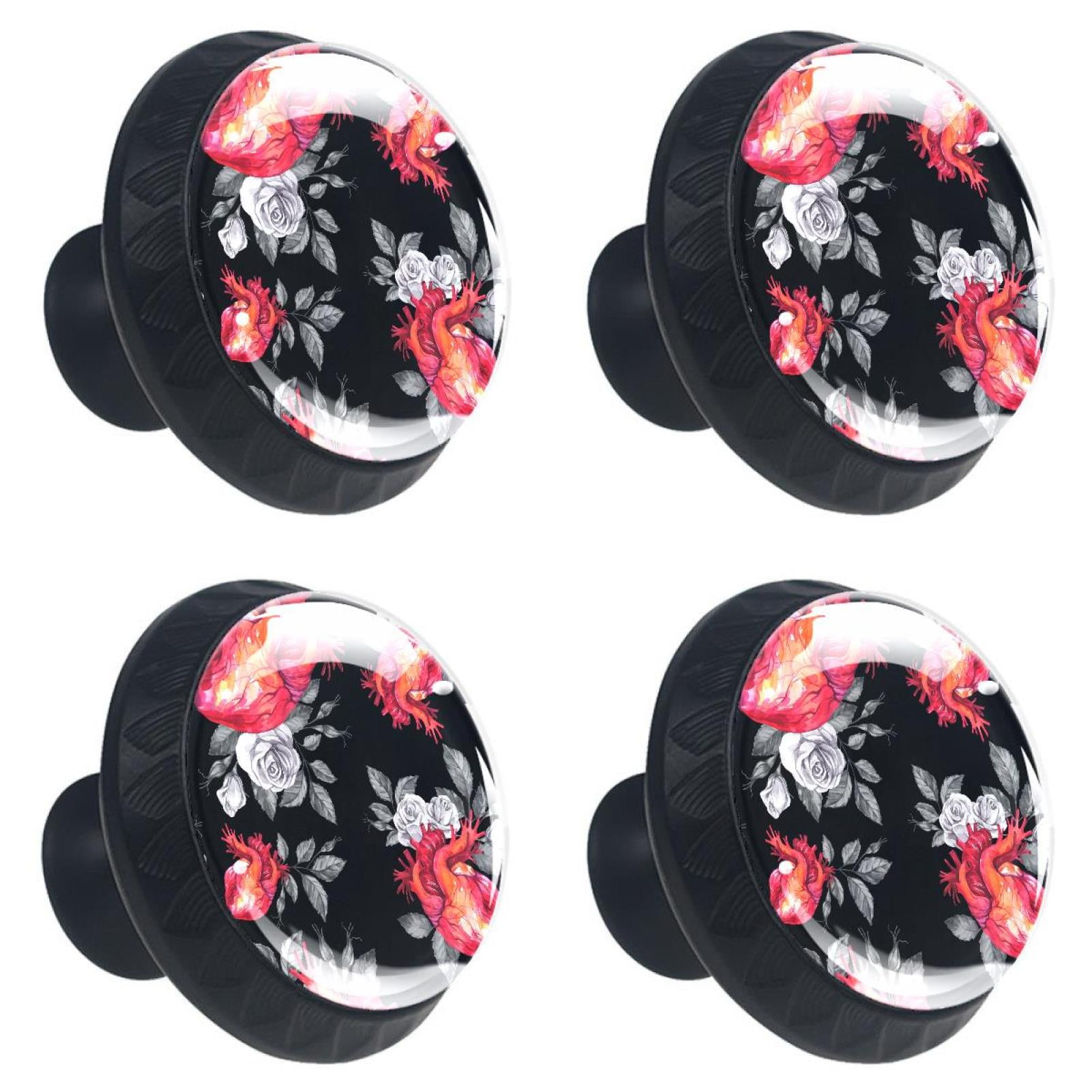 4 Pcs Heart Rose Knobs for Kitchen Cabinet Cupboard Dresser Bookcase Drawer Pulls Handles Round ...