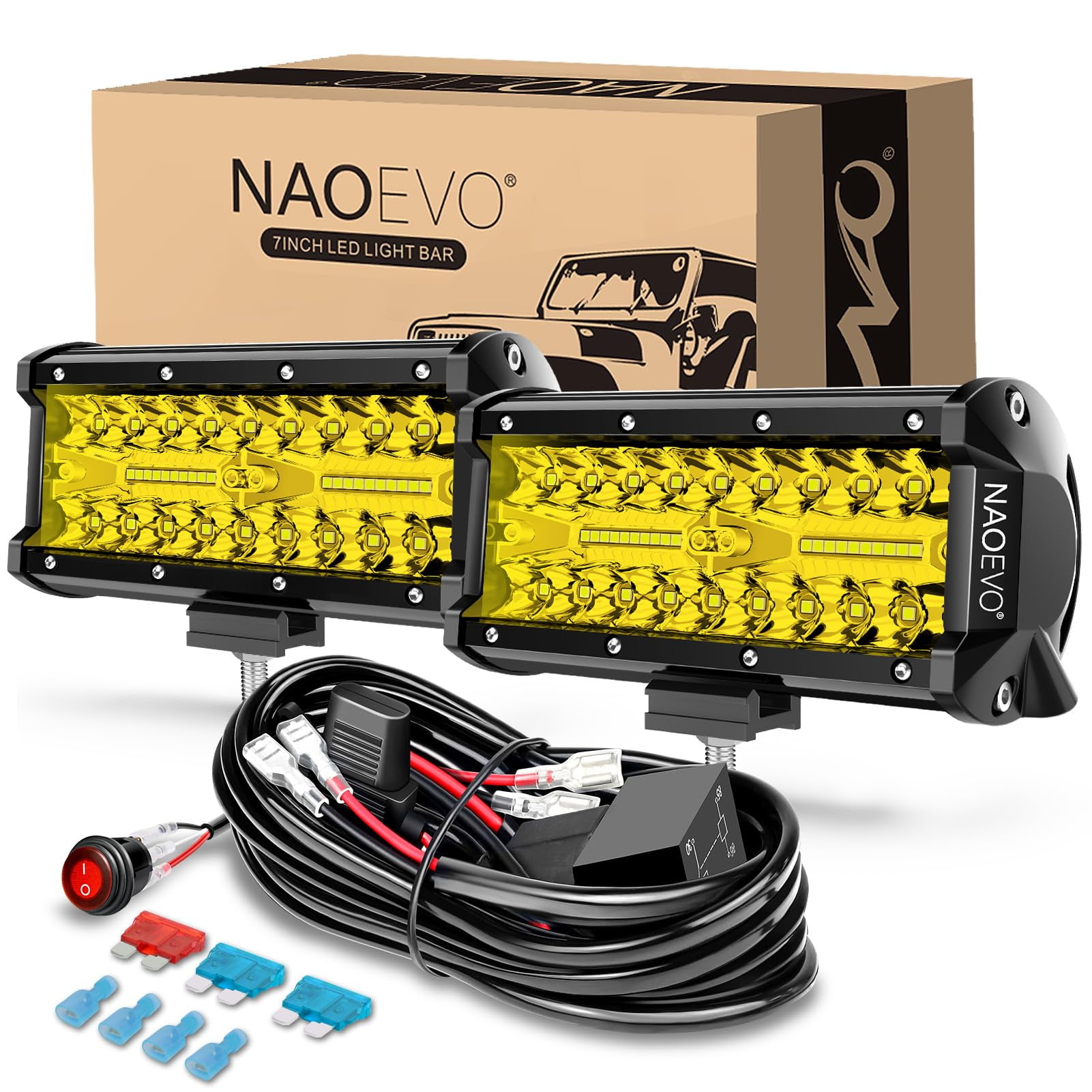 Barra de luces LED NAOEVO de 7 pulgadas, 240 W, 24 000 lúmenes, color ...