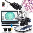 AmScope - 40X-2500X LED Binocular Compound Microscope with 3D Stage, 5MP Digital Camera, 50 ...
