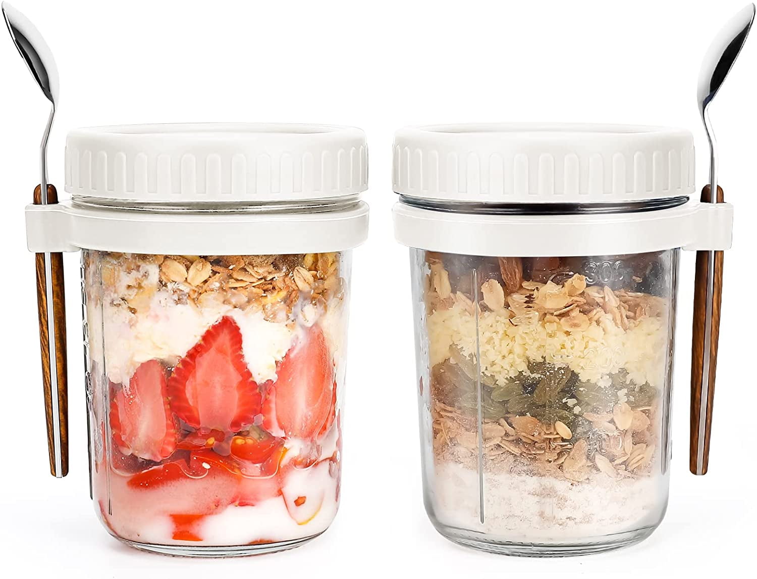 Sensch 2 Pack 10oz Container Mason Jars with Lid and Spoon, Portable Airtight Overnight Oats ...