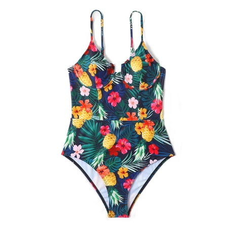V Neck Push Up One Piece Swimsuit Women Floral Print Sexy Bathing Suit ...
