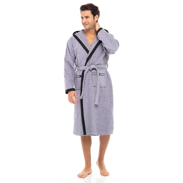 Men’s Terry Hooded Robe Spa Waffle Weave Bathrobe for Men 100% Cotton ...