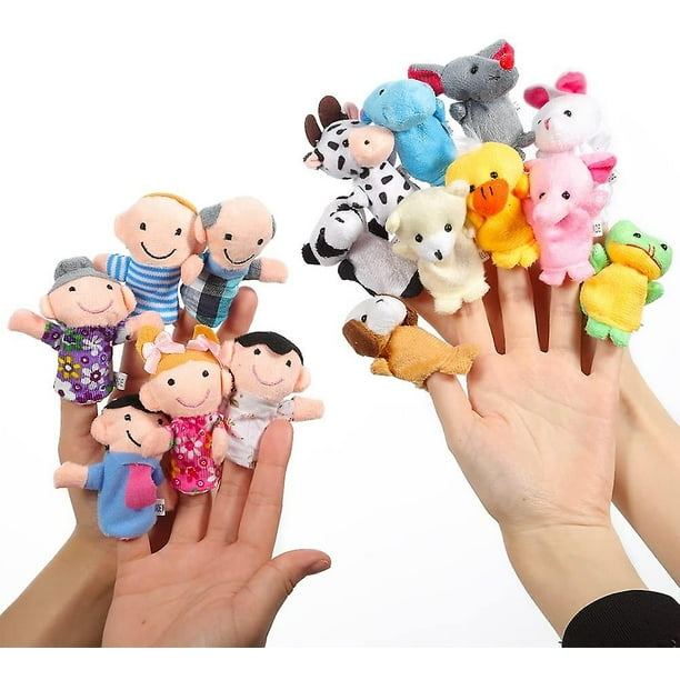 Finger Puppets Set Story Time 16 Pcs - 10 Animals And 6 People Family ...