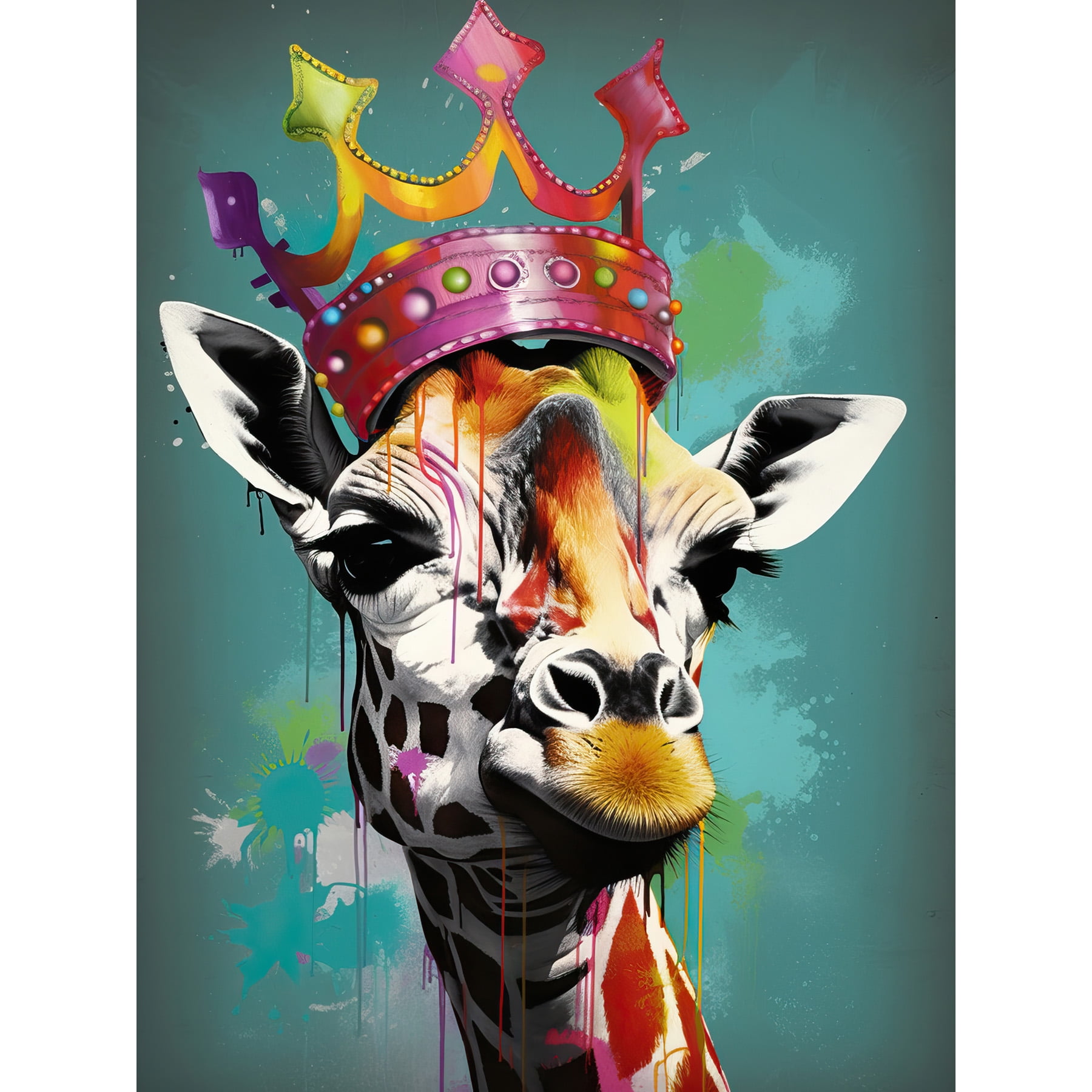 Giraffe Wearing Rainbow Crown King Queen Pop Art Large Wall Art Poster ...