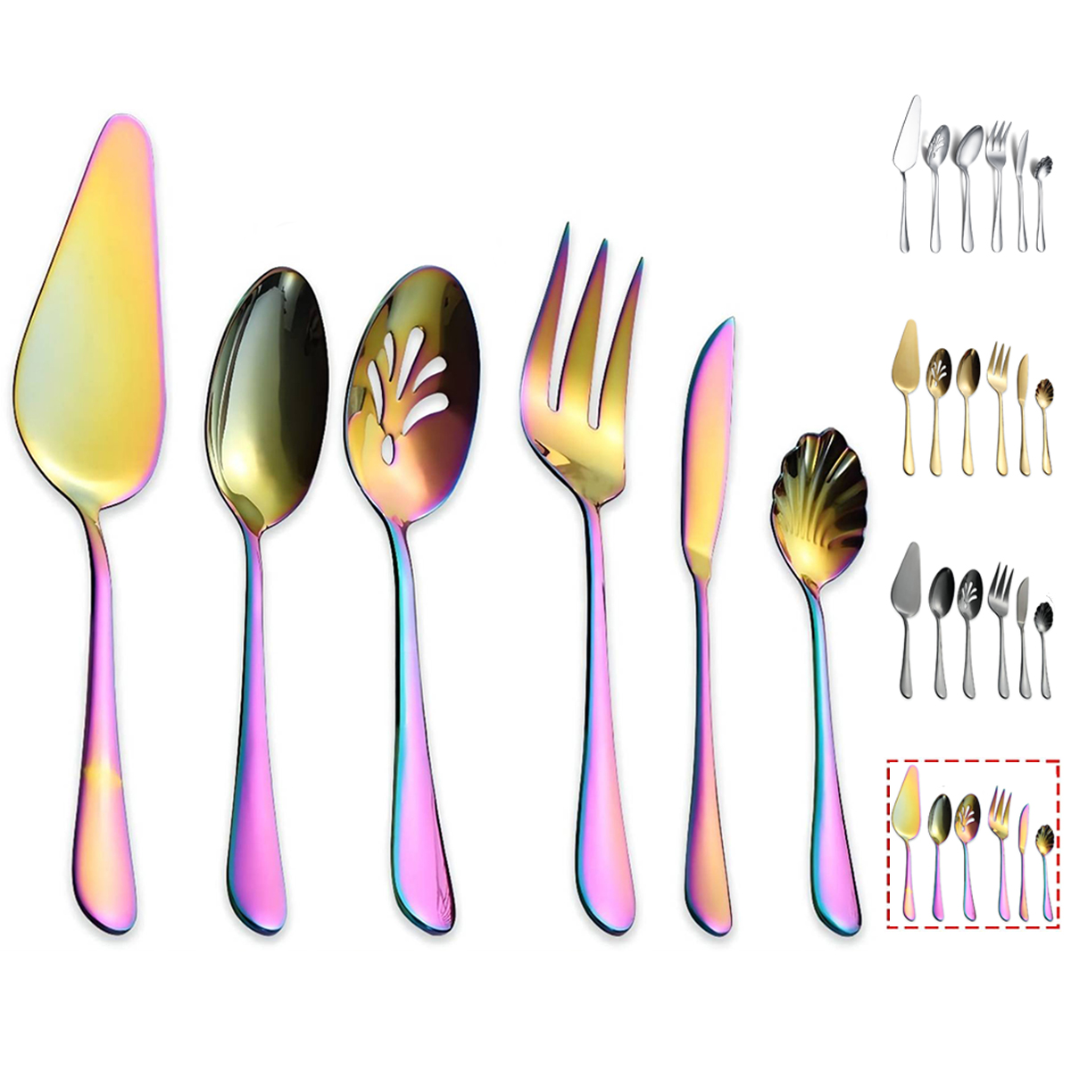 ReaNea Rainbow Flatware Serving Set of 6 Pieces, Silverware Serving ...