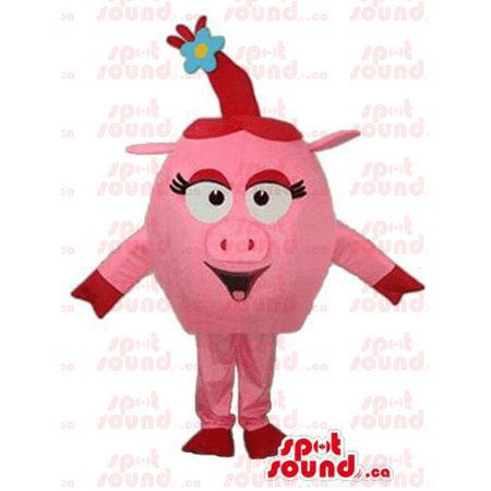 Pink Pig Head Animal Farm Plush SPOTSOUND Mascot With Blue Flower ...