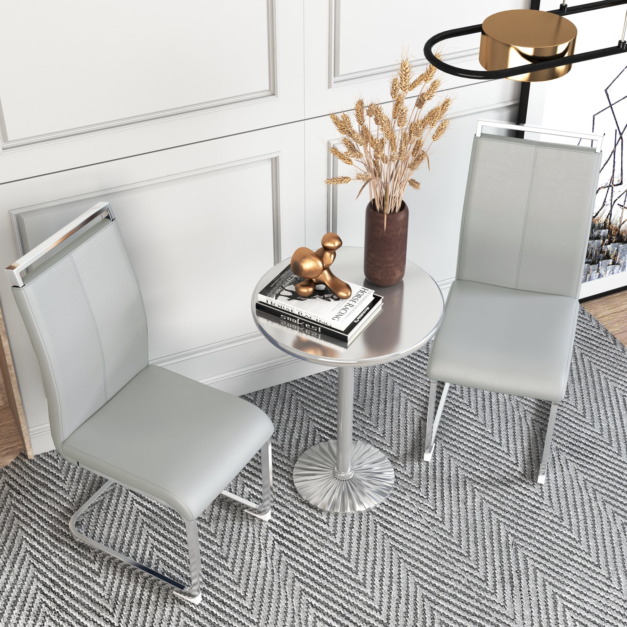 Click here for Noble House A Set Of 2 Light Gray Pu Leather Dinin... prices