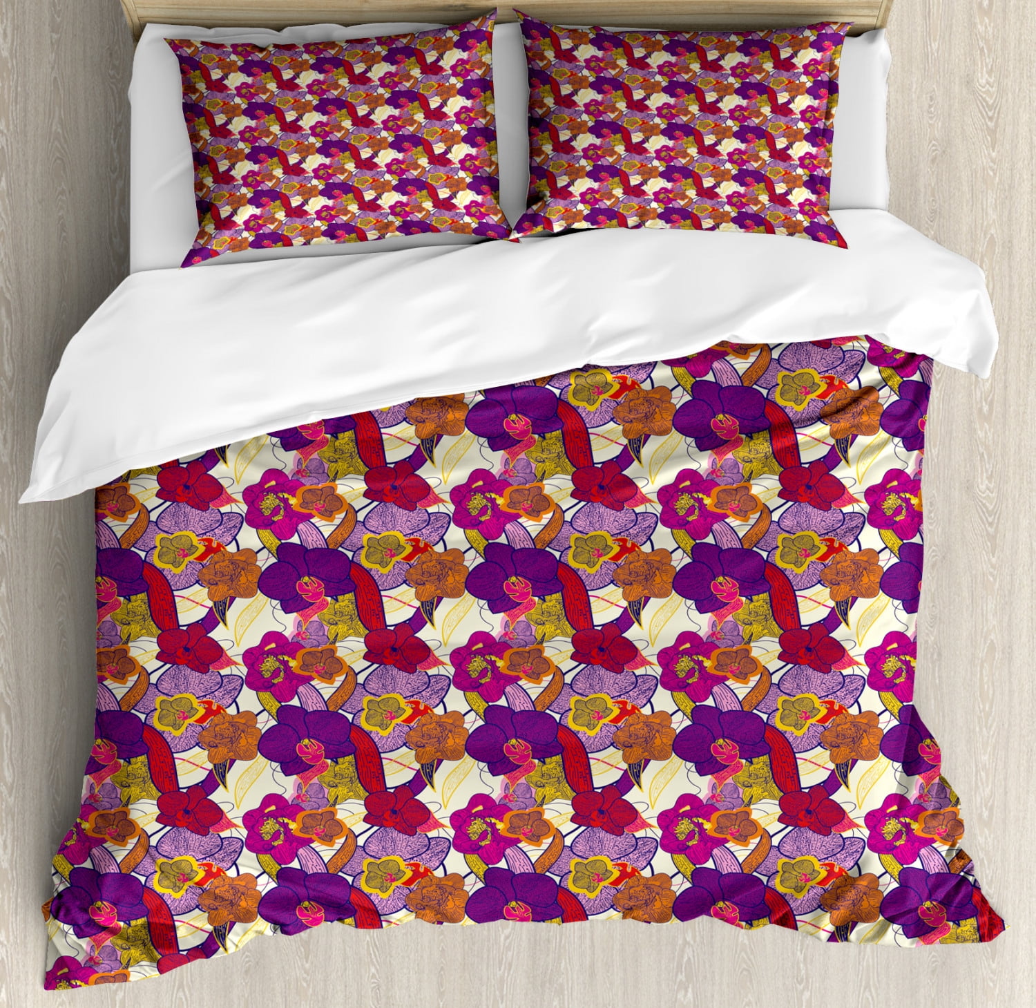 Colorful King Size Duvet Cover Set, Vibrant Colored Orchid Flowers with ...