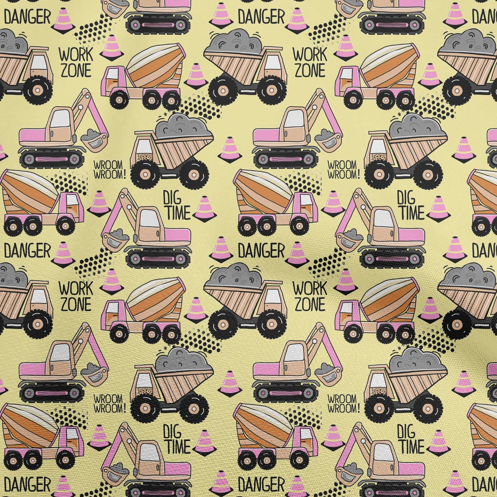 oneOone Silk Tabby Medium Yellow Fabric Truck Quilting Supplies Print ...