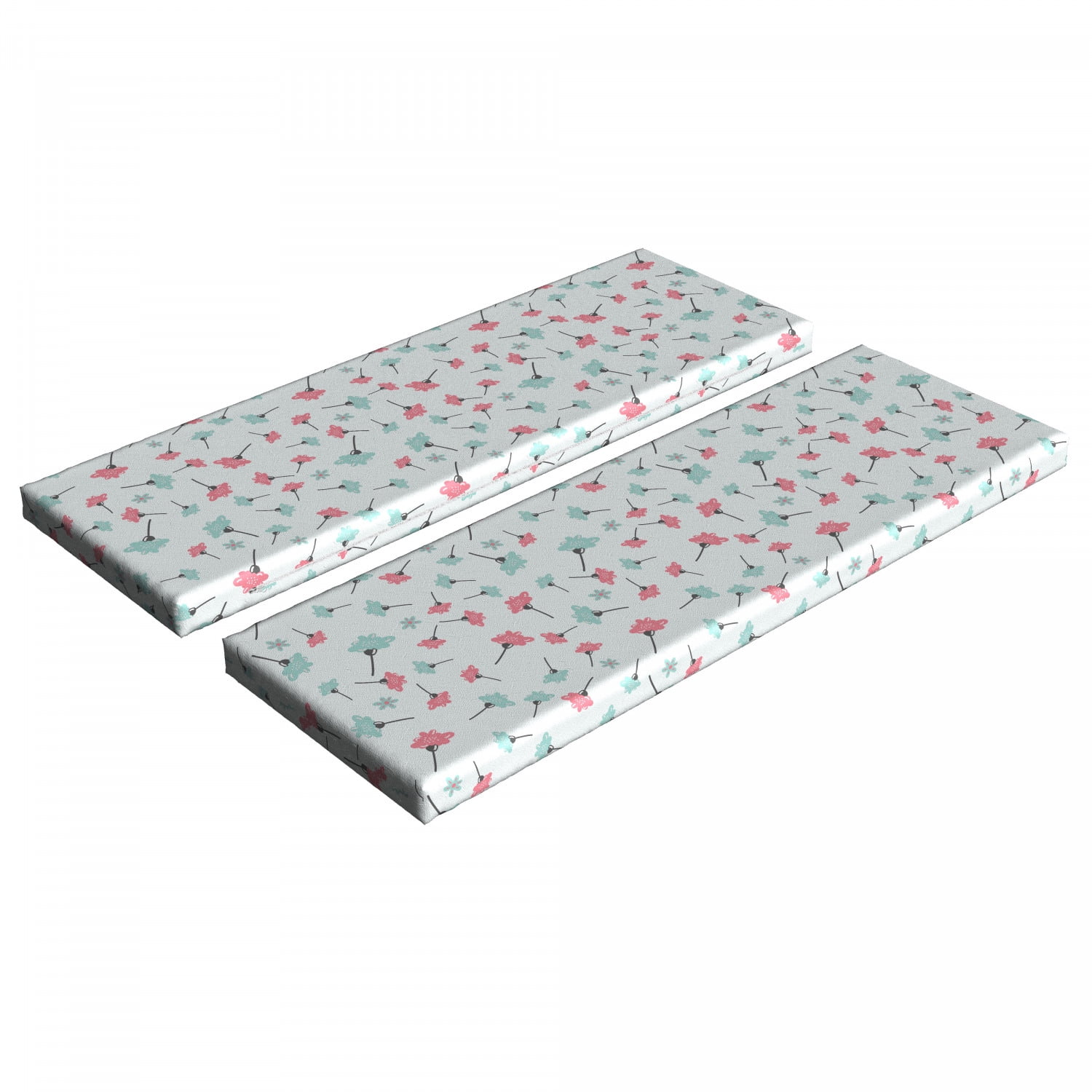 Blue and Pink Bench Cushion Set of 2, Doodle Style Blossoming Nature ...