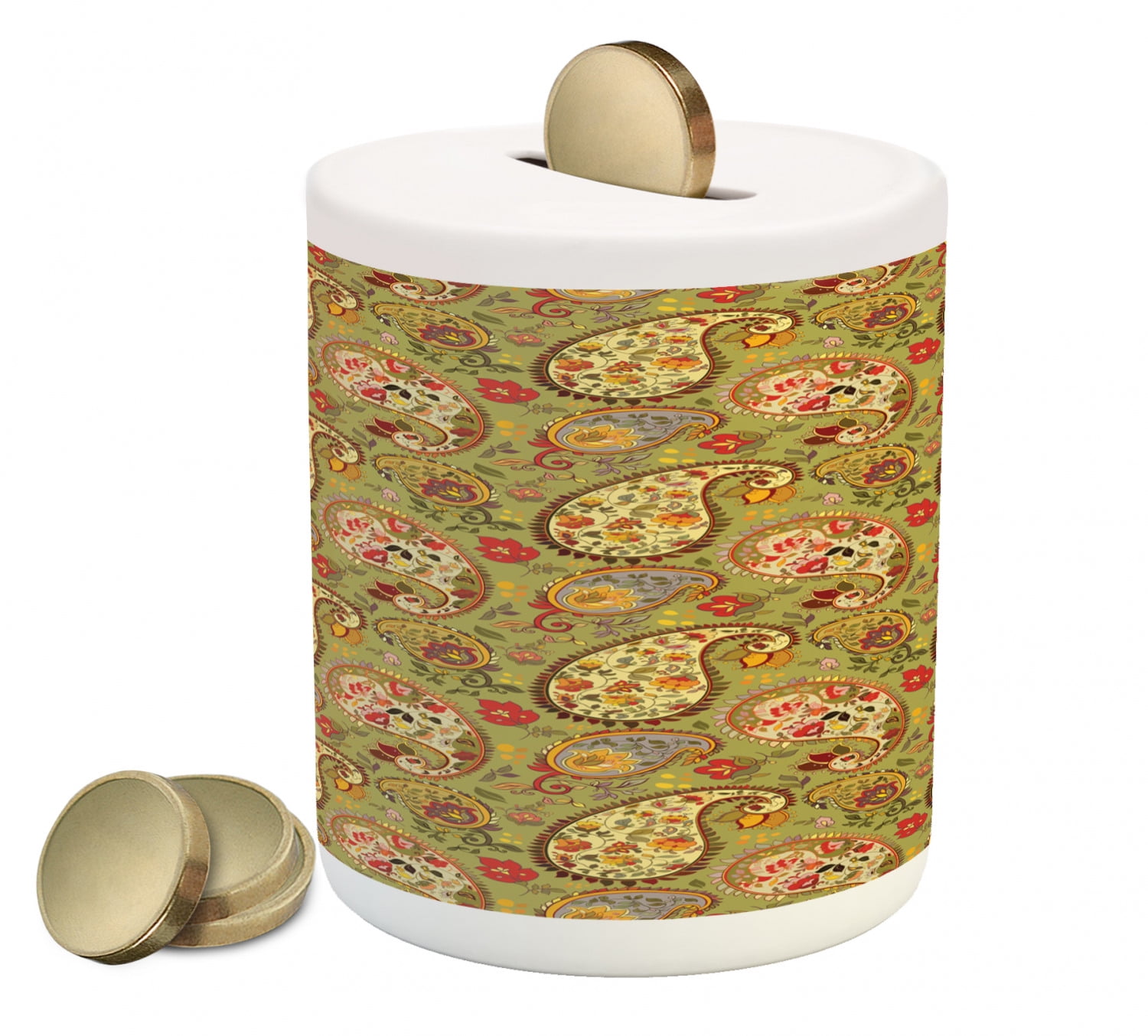 Paisley Piggy Bank, Colorful Eastern Oriental Persian Inspired Pattern ...