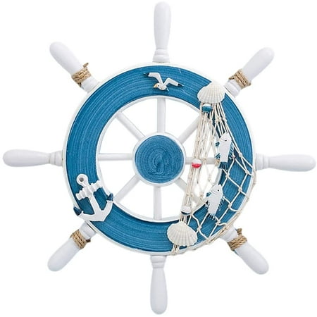 Nautical Decor, 13 Inch Wooden Boat Ship Steering Wheel with Fishing ...