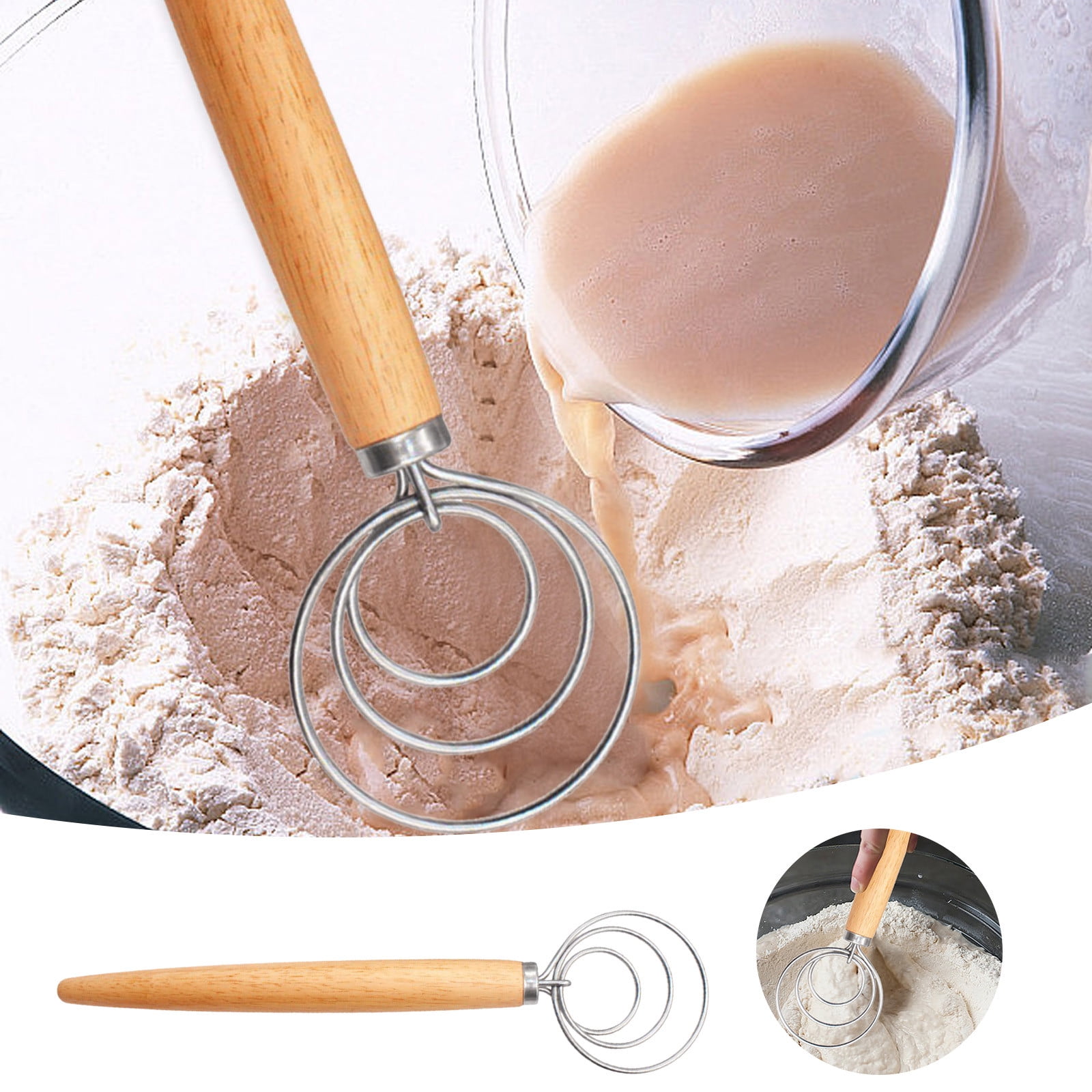 Click here for Bagmrteho Flour Mixer Wooden Handle Dough Whisk Ba... prices