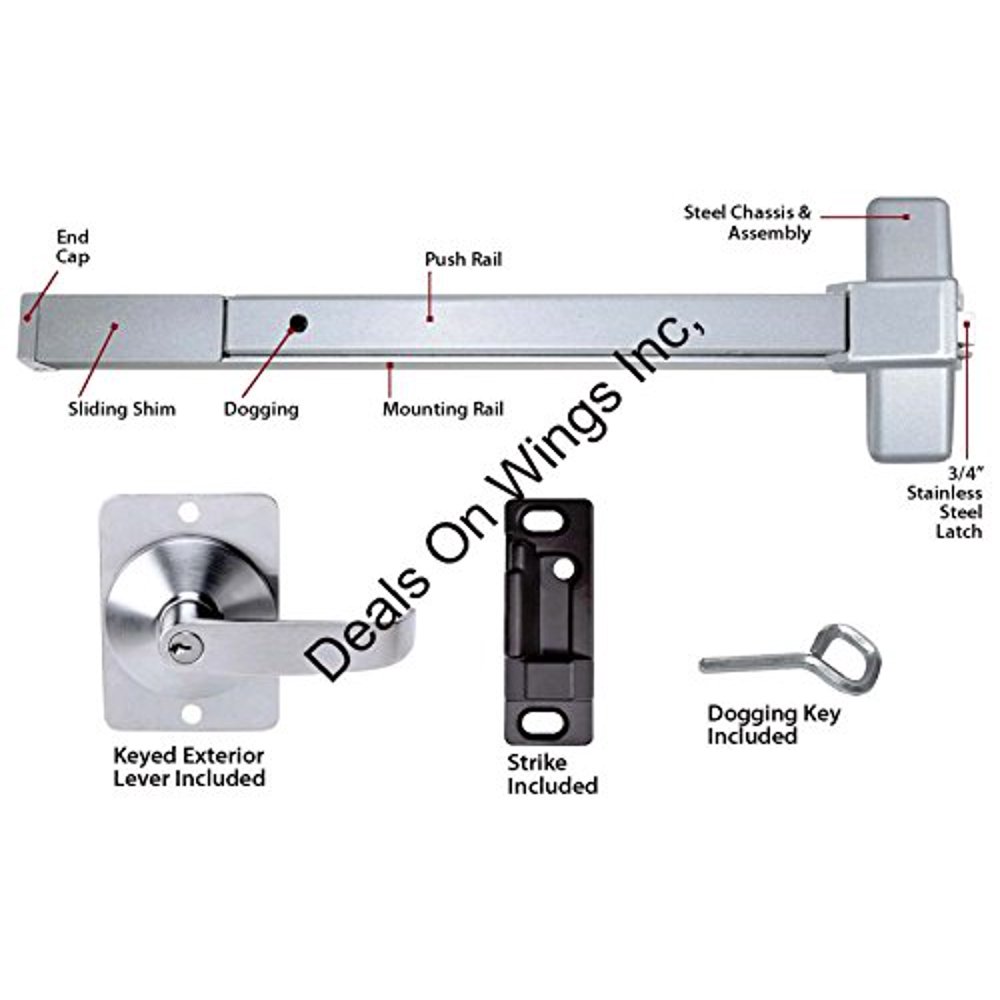 Push Bar Panic Exit Device, Aluminum, with Exterior Lever - Walmart.com ...