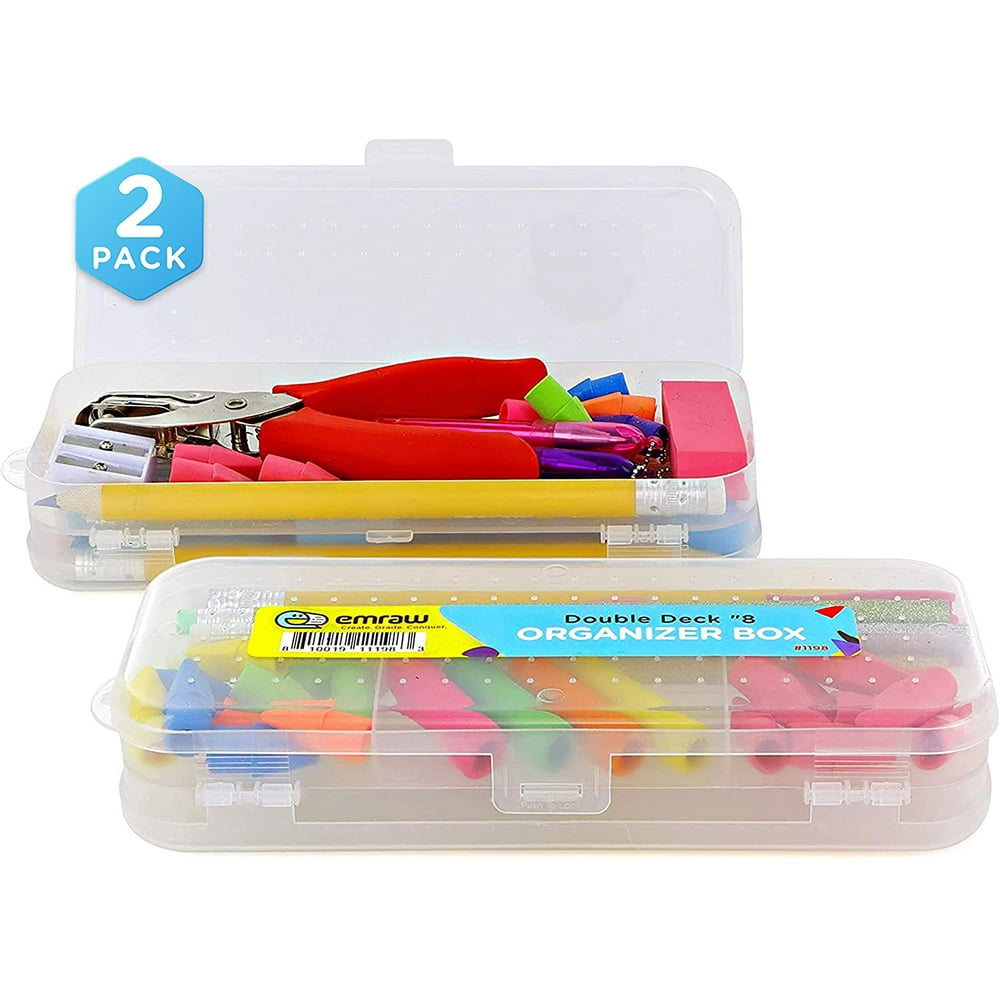 White Double Deck Pencil Box Plastic School Office College Organizer ... White Double Deck Pencil Box Plastic School Office College Organizer ...