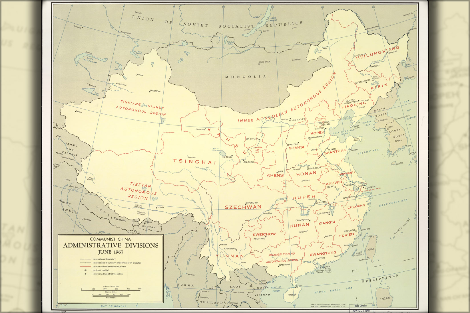 24"x36" Gallery Poster, cia map of Communist China admin. Divisions ...