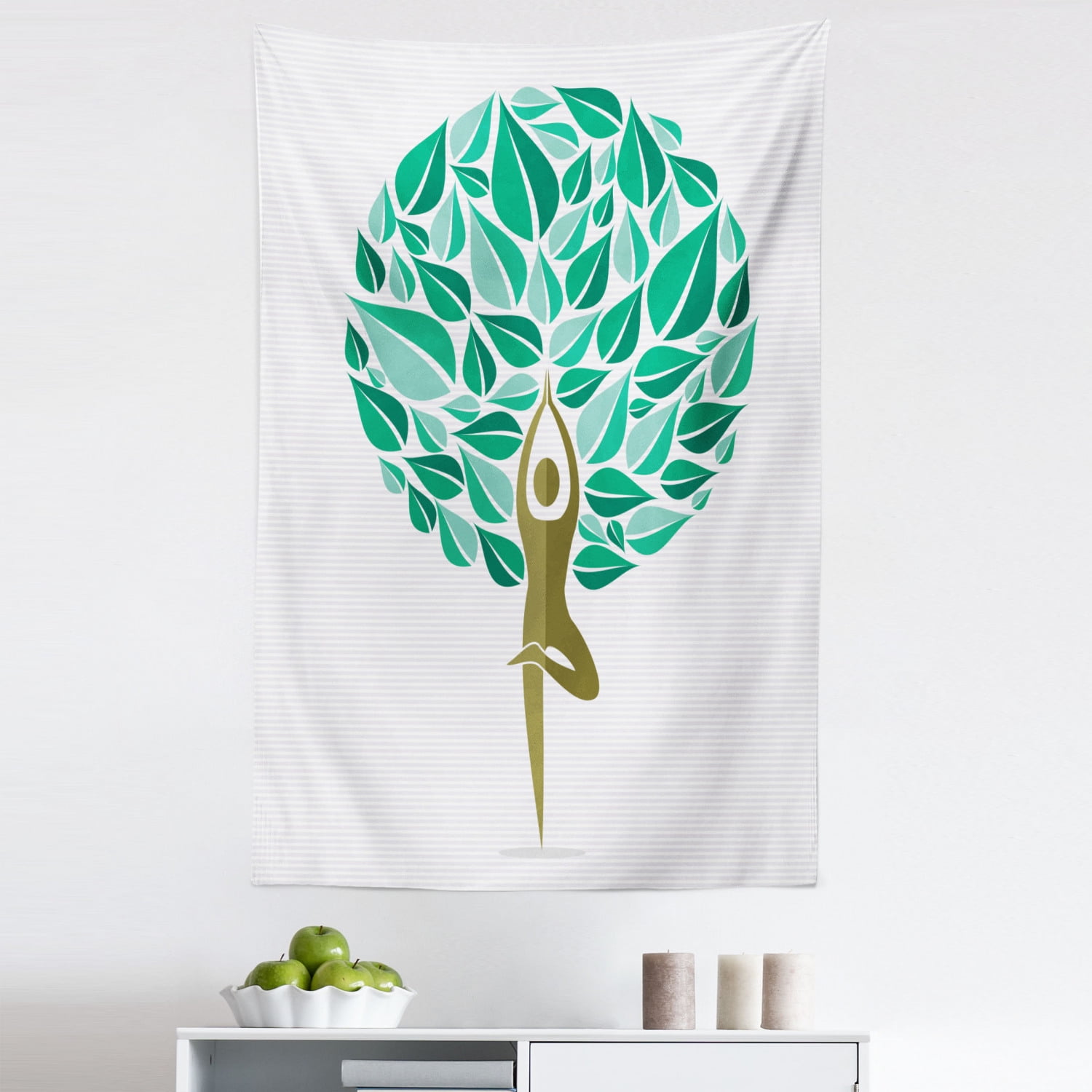Tree Tapestry, Human Shape Yoga Exercise Pose Leaves on Neutral ...