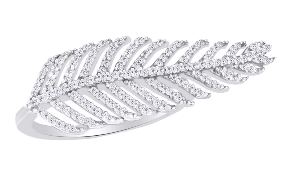 Round Cut (0.25 Cttw) White Natural Diamond Feather Engagement Ring In ...