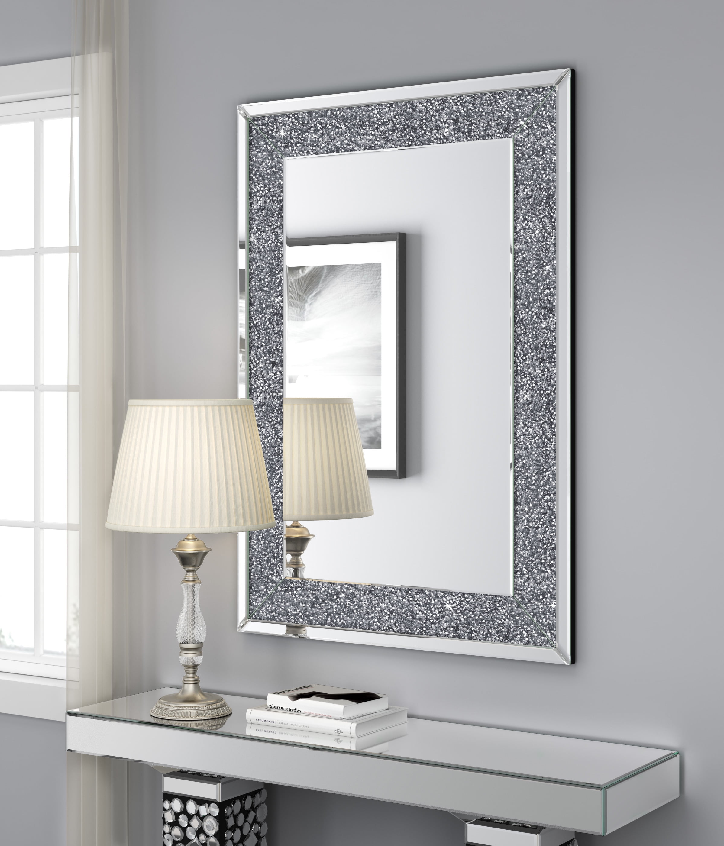 KOHROS Crystal Large Silver Decorative Rectangle Beveled Wall Mirror 28 ...