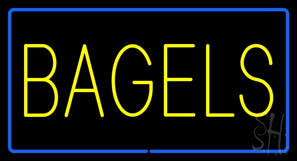 Yellow Bagels Rectangle with Blue Border LED Neon Sign 13 x 24 - inches ...