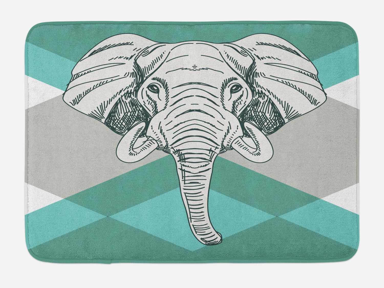 Elephant Bath Mat, Contemporary Image of Elephant Head with Minimalist ...