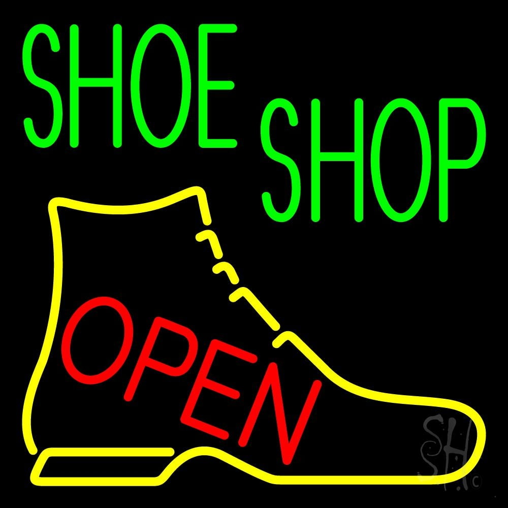 Green Shoe Shop Open LED Neon Sign 16 x 16 - inches, Black Square Cut ...