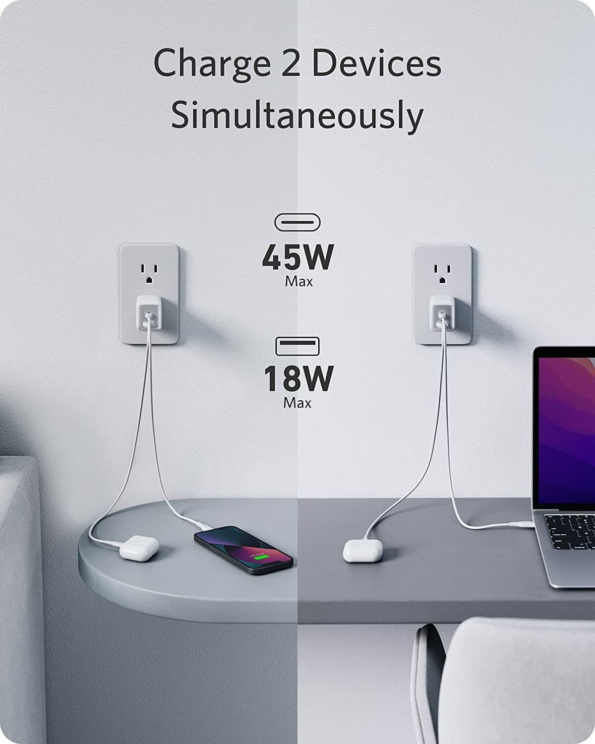Buy Anker 65W USB C Charger Dual Ports Foldable Travel Wall Adapter GaN ...