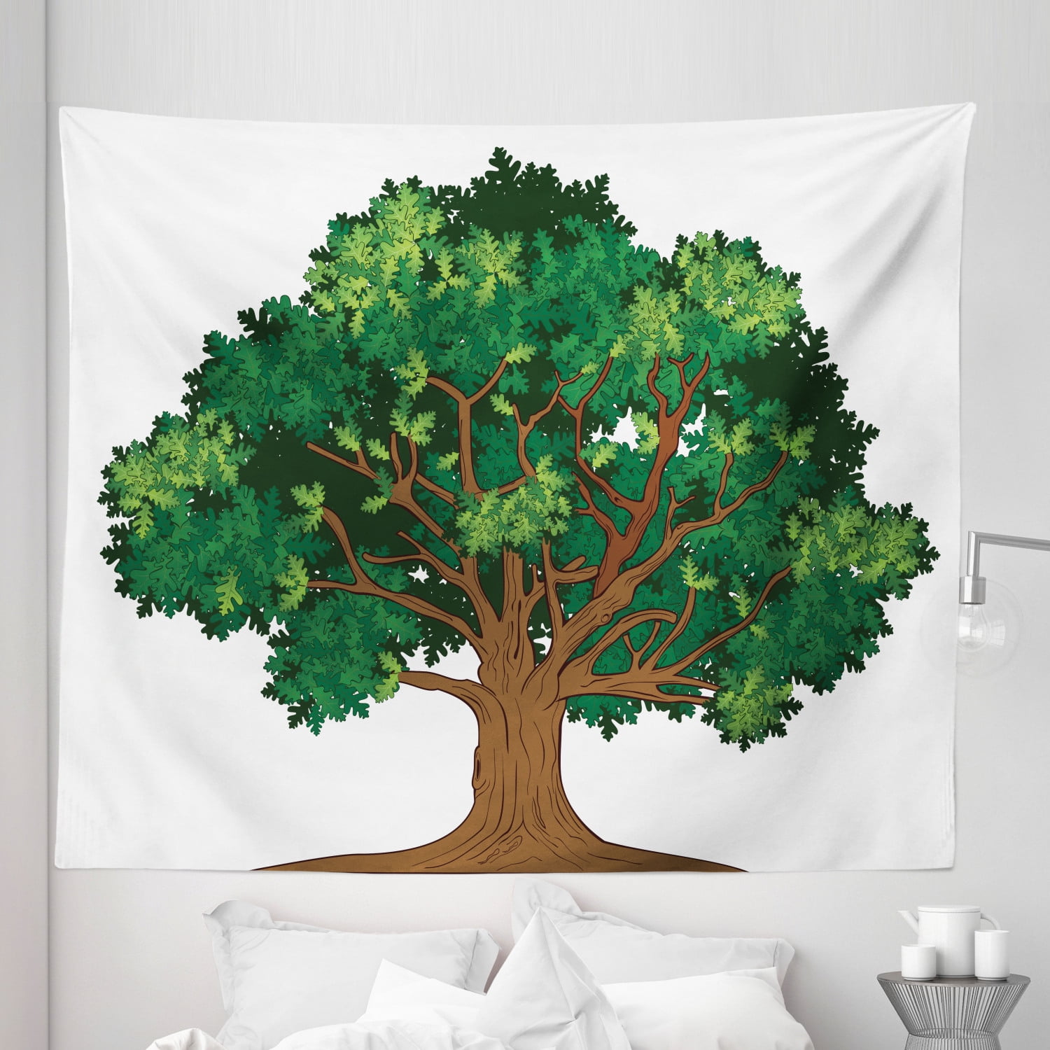 Oak Tree Tapestry, Branches Woods Woodland Nature Cartoon Illustration ...