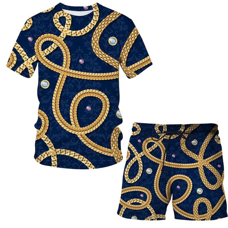 Outfits for Men 2 Piece Sets,Fashion Summer Gold Chain 3D Digital ...