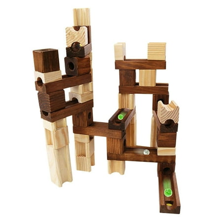AIHOME Wooden Marble Run Toy Set Wooden Classic Ramps Track Building ...