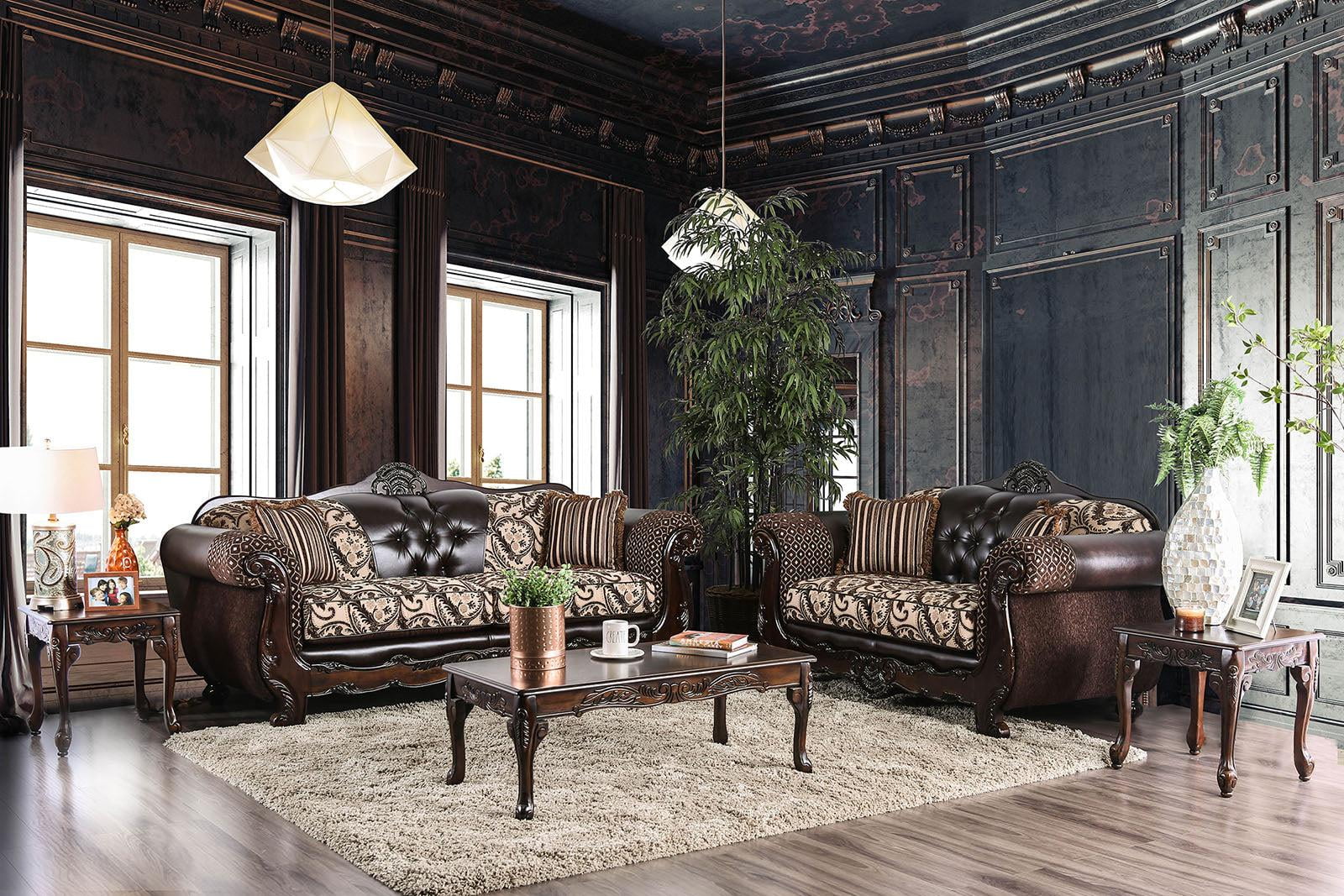Traditional Dark Brown Living Room Set 5pcs FOA Quirino & Cheshire ...