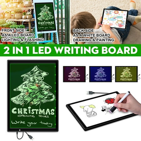 LED Writing Message Board, 2-in-1 Flashing Neon Writing Board + White ...