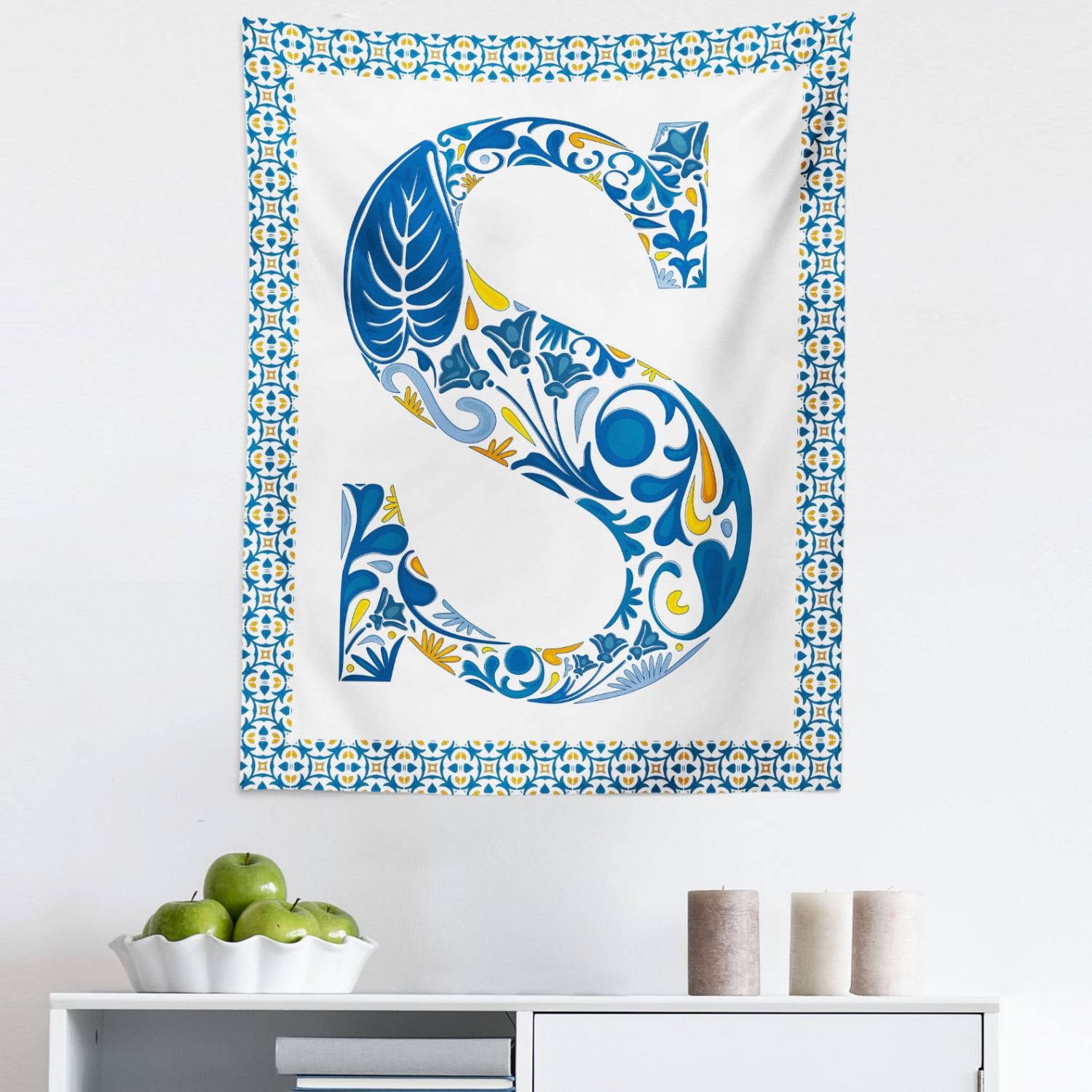 Letter S Tapestry, Old Fashioned Alphabet Typography Design in a Frame ...