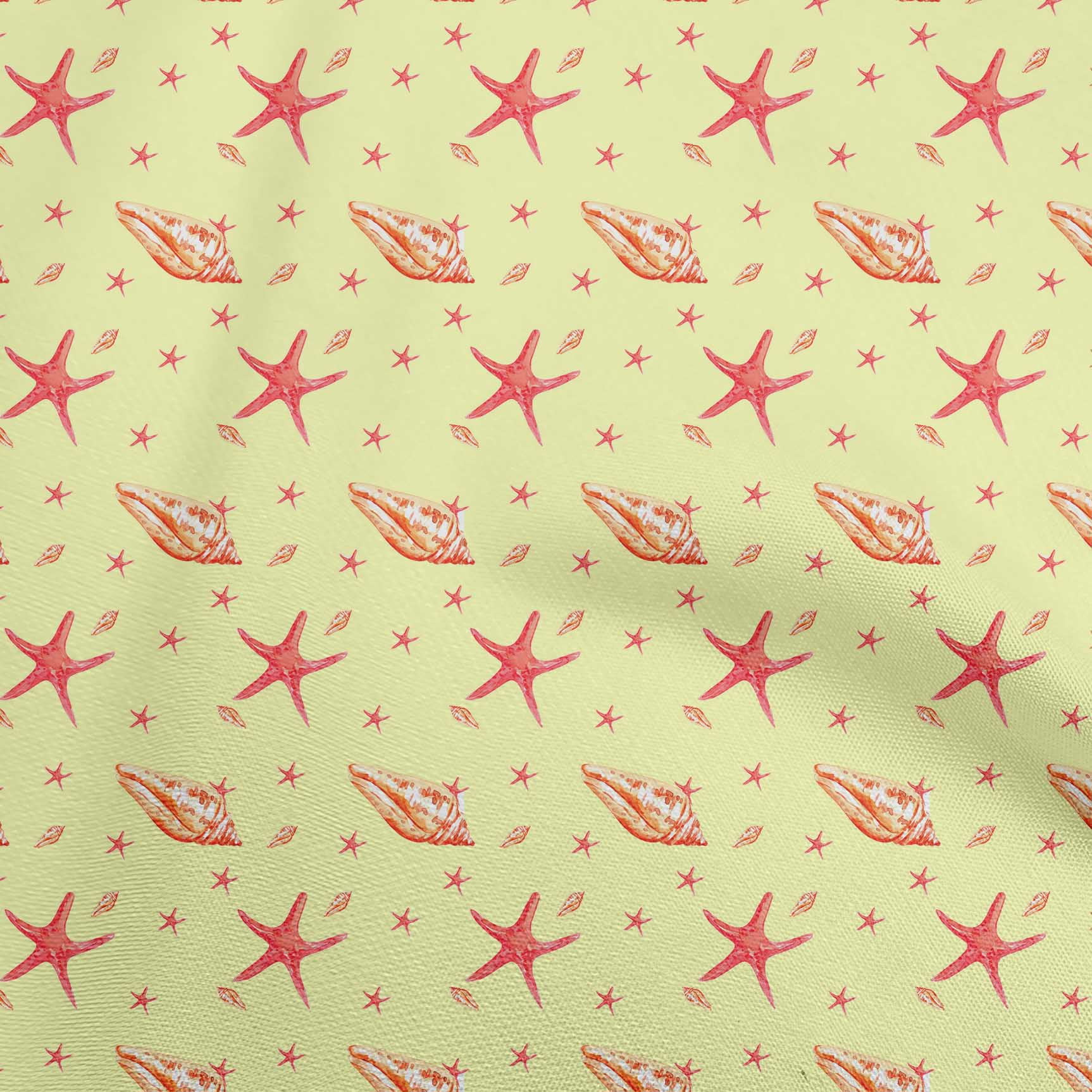 oneOone Silk Tabby Light Yellow Fabric Ocean Watercolor Starfish Sewing ...