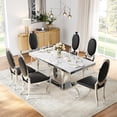 69" Faux Marble Dining Table Set for 6, Modern Polished Stainless Steel ...