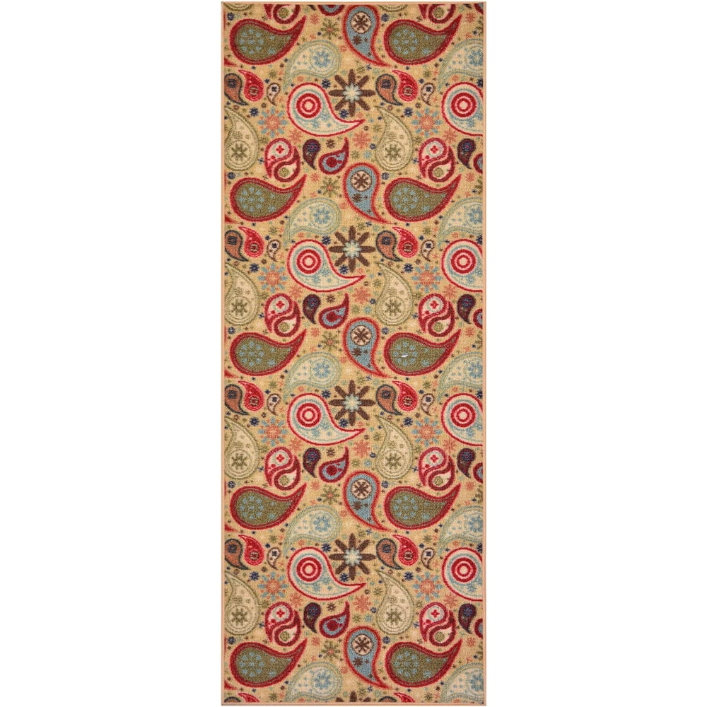 Rubber Collection Paisley Beige Multi Color Runner Rug Printed Slip ...