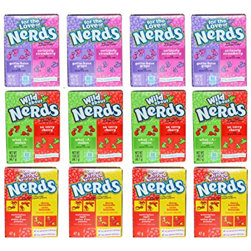 Nerds Variety Pack of 12 Nerds Cherry Watermelon, Strawberry Grape, and ...