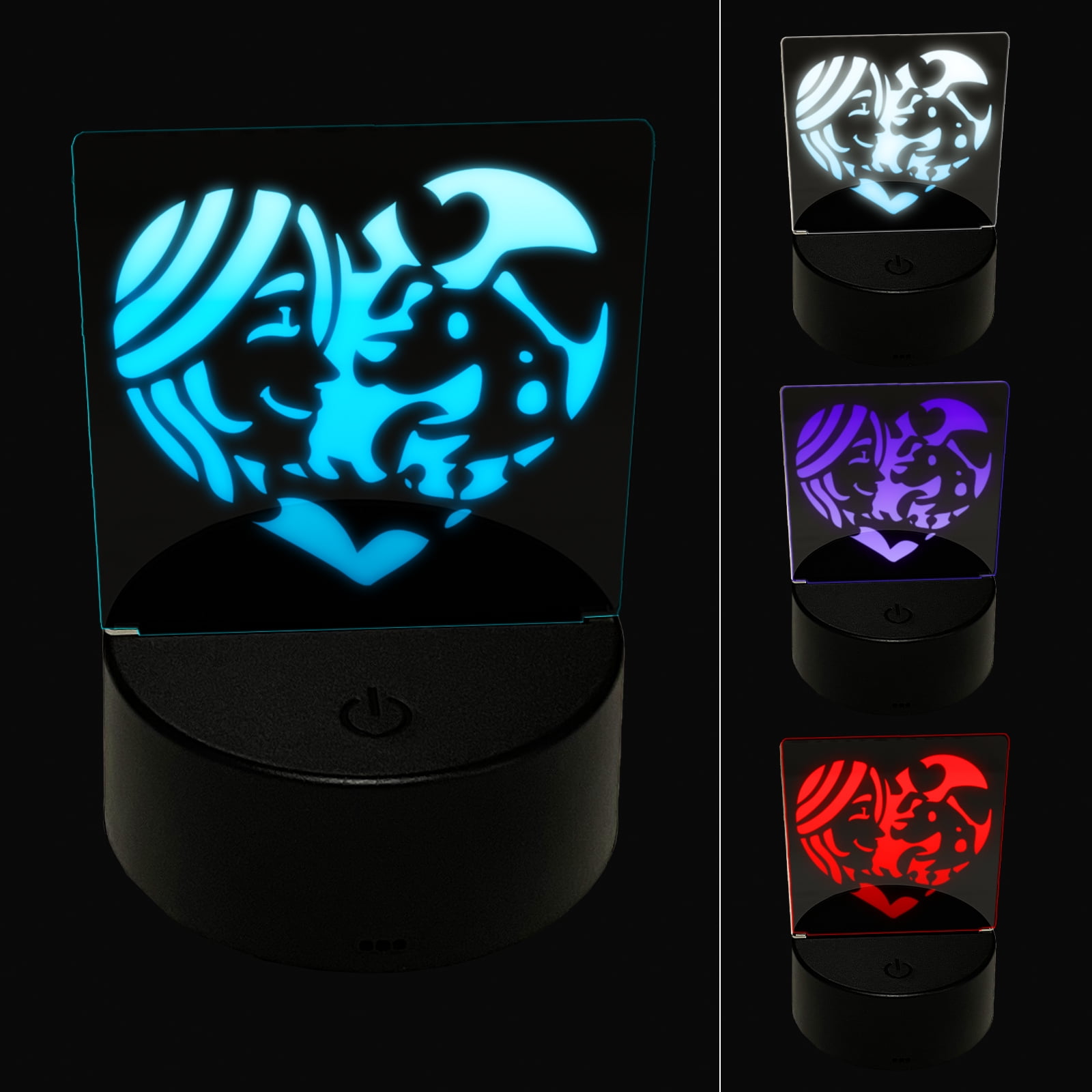 Woman with Dog Puppy Pet in Heart LED Night Light Sign 3D Illusion Desk ...