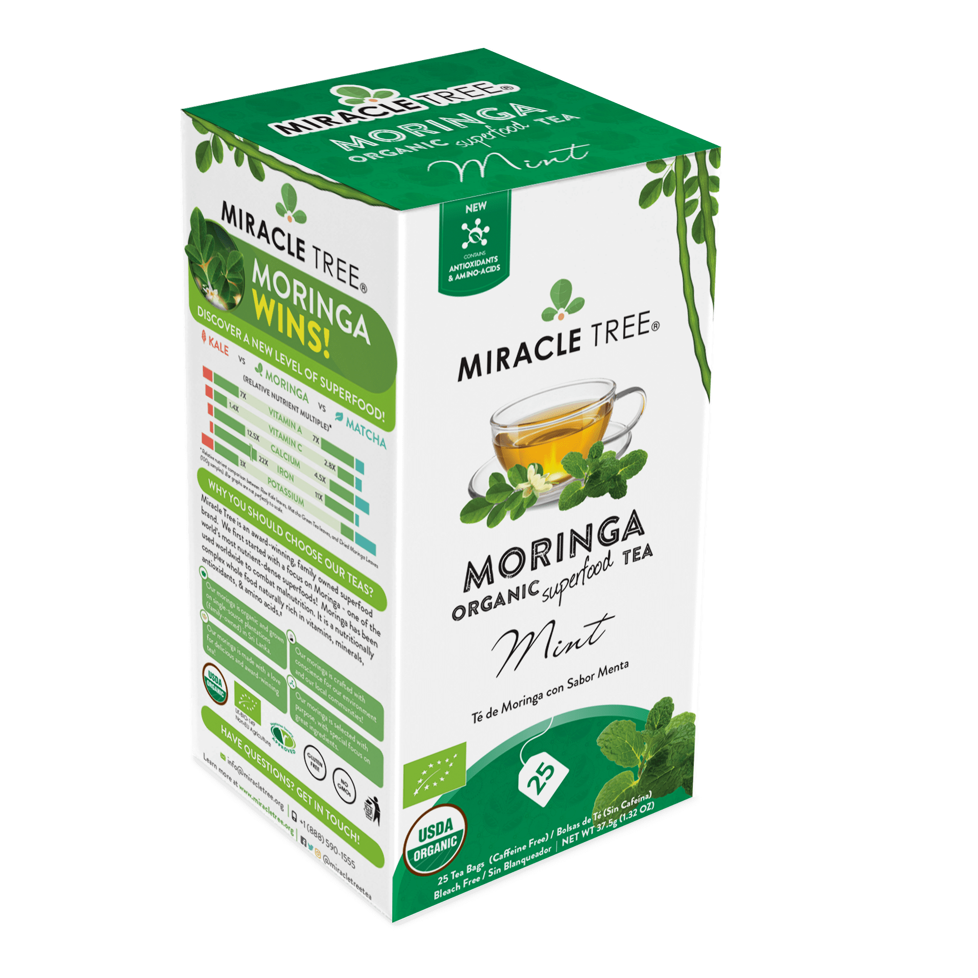 Buy Miracle Tree – 3 Count, Organic Moringa Tea, 25 Enveloped Tea Bags ...