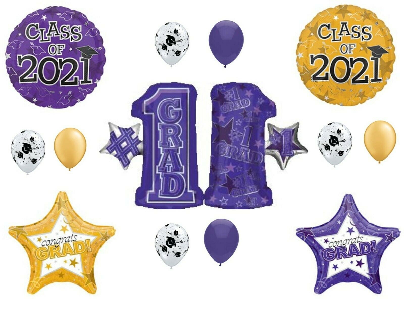 #1 Grad Purple & Gold Graduation Class of 2021 Party balloons ...