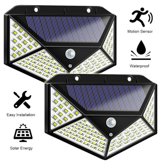 Solar Lights Outdoor 100 Led, Waterproof Solar Powered Motion Sensor Lights Wall Mount Night ...