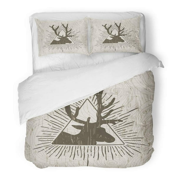 POGLIP 3 Piece Bedding Set Vintage Abstract Triangle with Deer and Rays ...