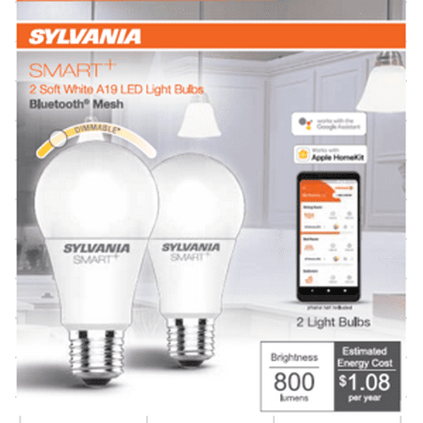 SYLVANIA Smart A19 Light Bulb, 60 Watt, Dimmable, Soft White, 2 Pack - Walmart.com - Walmart.com