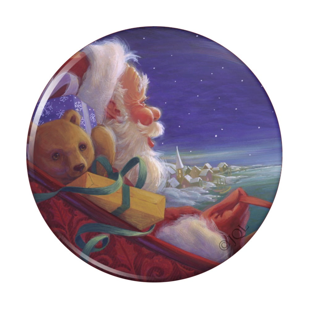 Christmas Holiday Santa Claus Night Sleigh Ride Pinback Button Pin ...