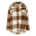 Fnfyfh Plaid Shackets For Women Fleece Button Down Coat Lapel Long