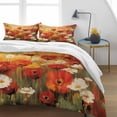 4 Piece Duvet Cover Set Queen, Vintage Watercolor Red White Poppy Soft ...