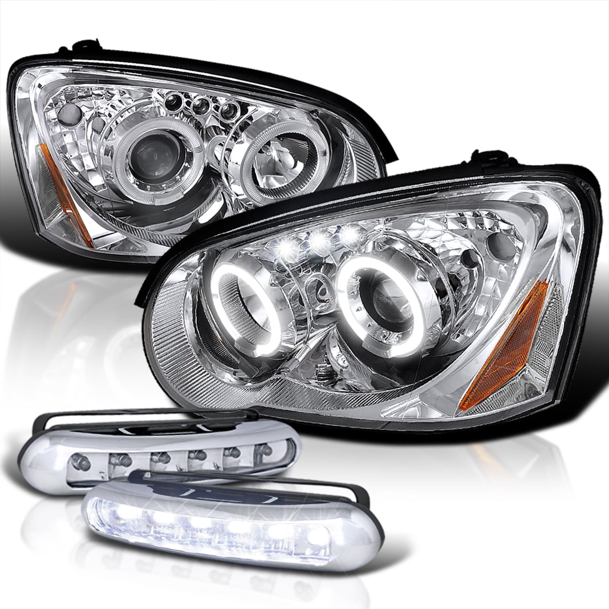 Spec-D Tuning Dual Halo Projector Headlights Chrome + Front Bumper ...